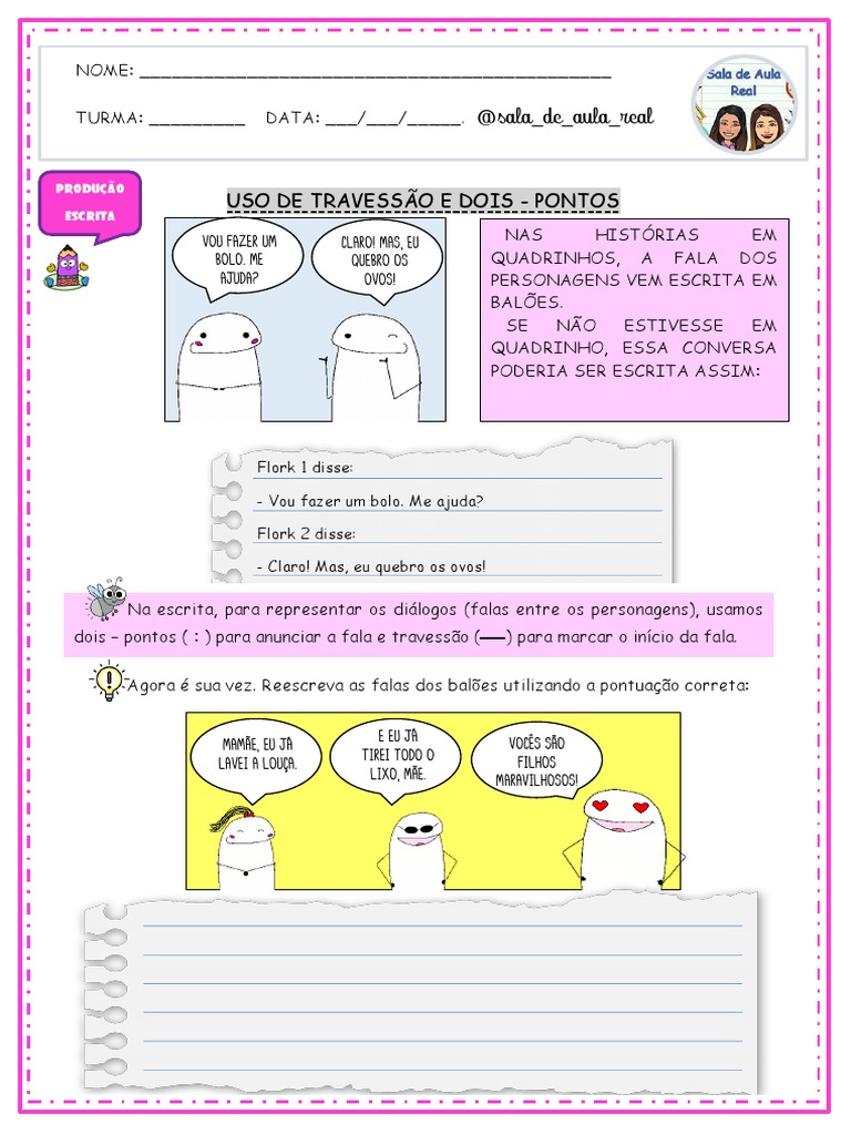 Produção Escrita - Uso de Travessao e Dois Pontos | PDF
