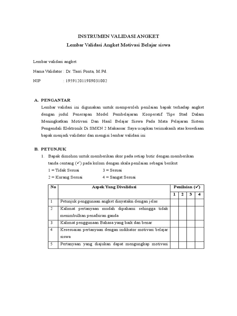 Instrumen Validasi Angket | PDF