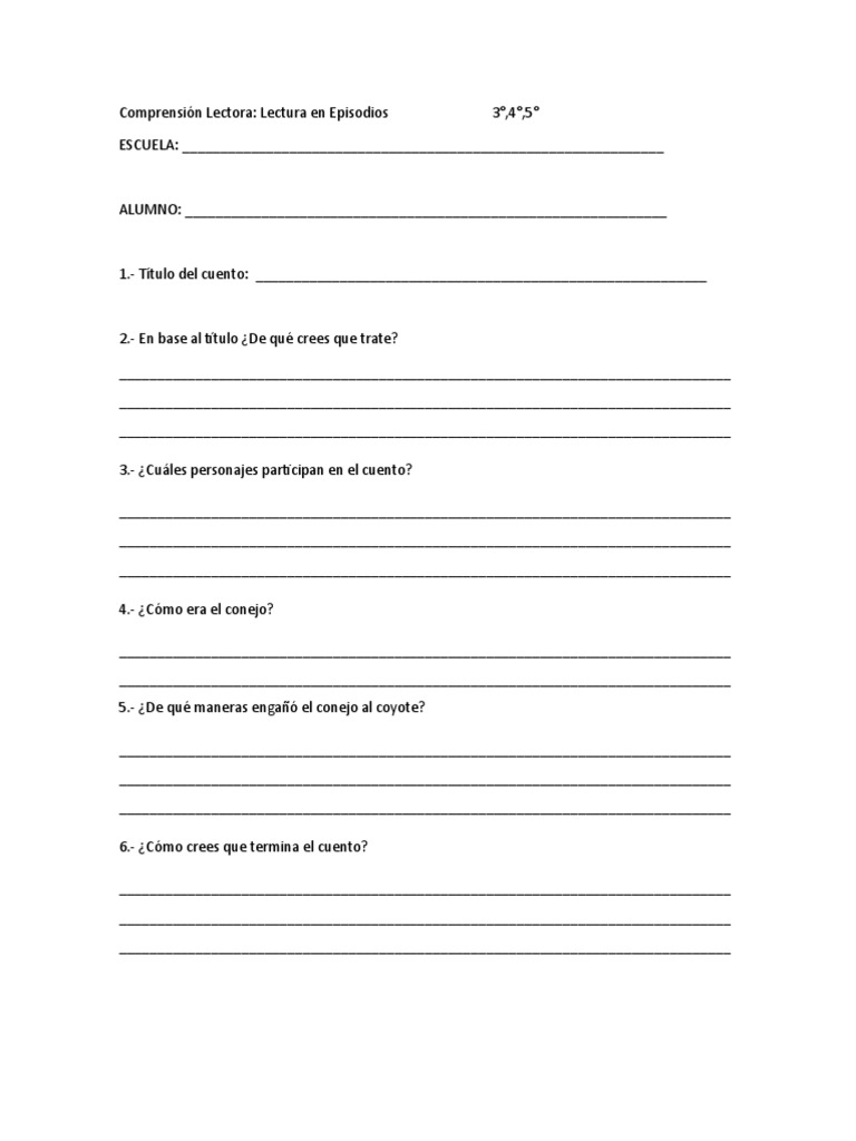 Comprension Lectora El Conejo Tramposo | PDF