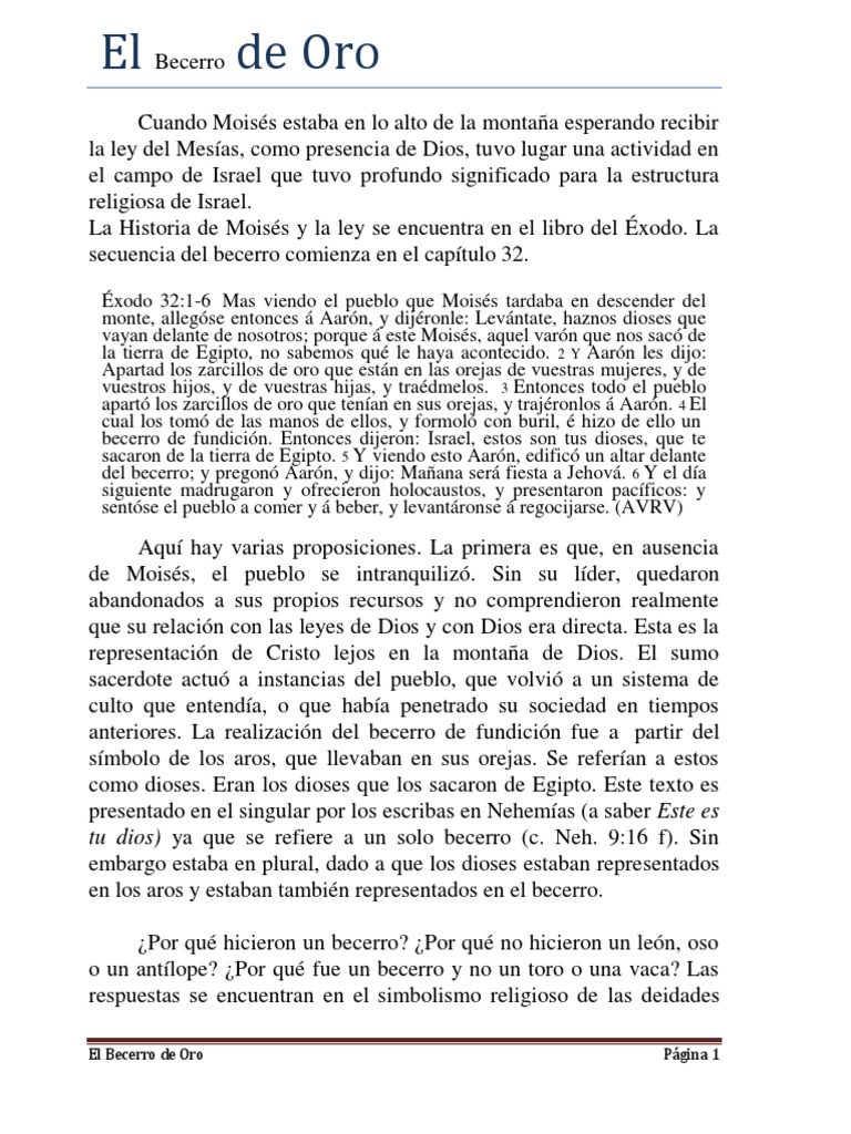 El Becerro de Oro | PDF | Moisés | Libro del éxodo