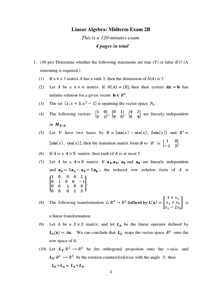 Midterm2 B | PDF | Linear Map | Matrix (Mathematics)