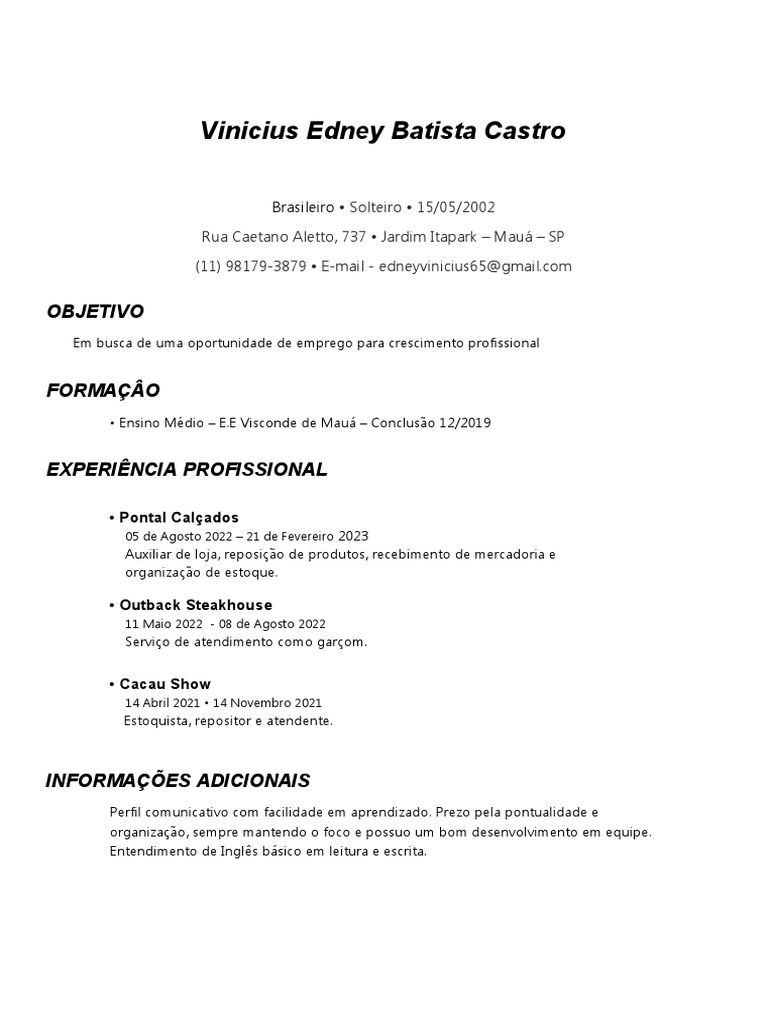 Curriculo - Vinicius | PDF