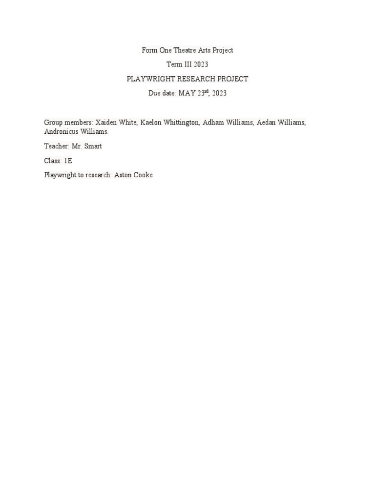 Aston Cooke Playwright Research | PDF