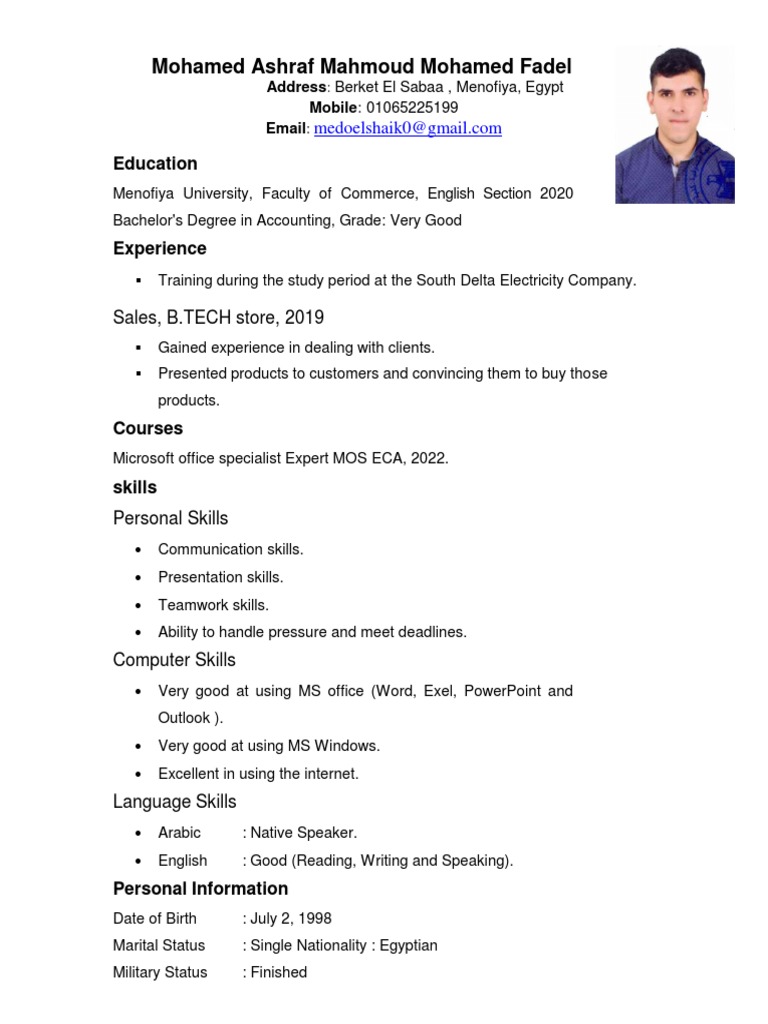 Mohamed Ashraf Mahmoud Mohamed Fadel: Education | PDF