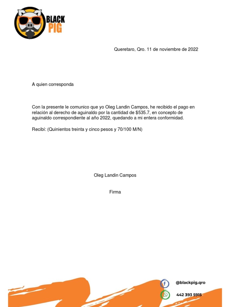 Recibo de Aguinaldo 2022 Oleg Landin | PDF