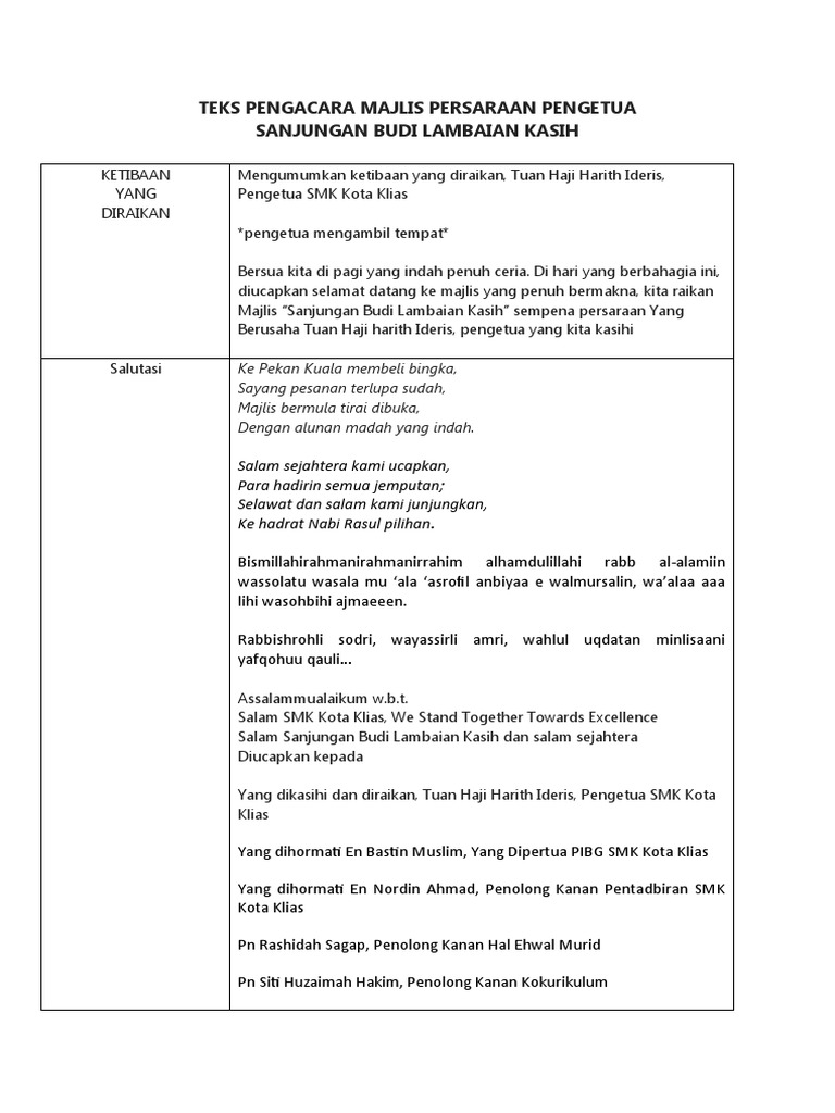 Teks Pengacara Majlis Persaraan Pengetua | PDF