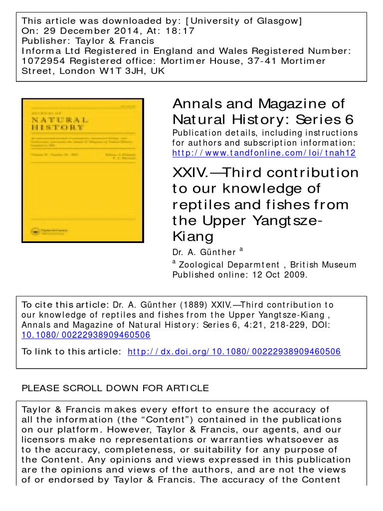 Annals and Magazine of Natural History: Series 6: To Cite This Article: Dr. A. Günther (1889 ...
