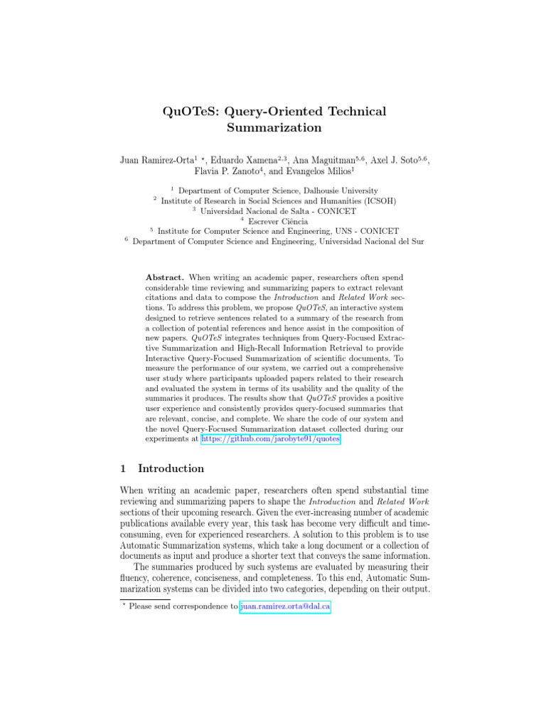 QUOTES: Query-Oriented Technical Summarization | PDF | Information ... QUOTES: Query-Oriented Technical Summarization | PDF | Information ...