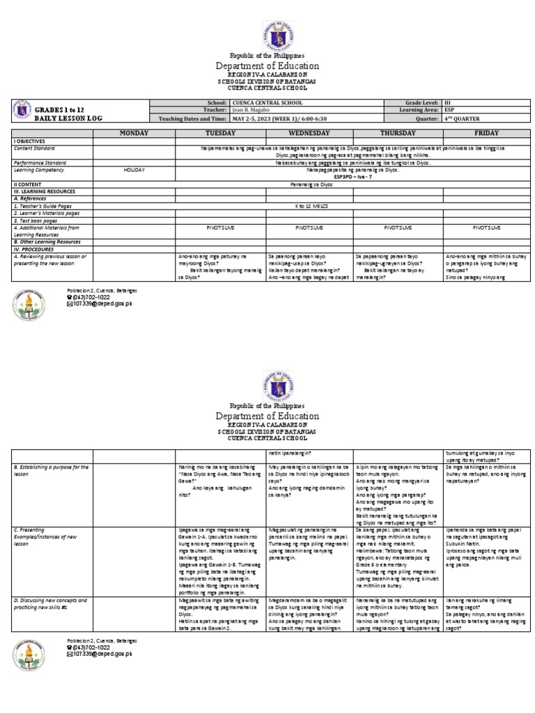 DLL Esp-3 Q4 W1 | PDF