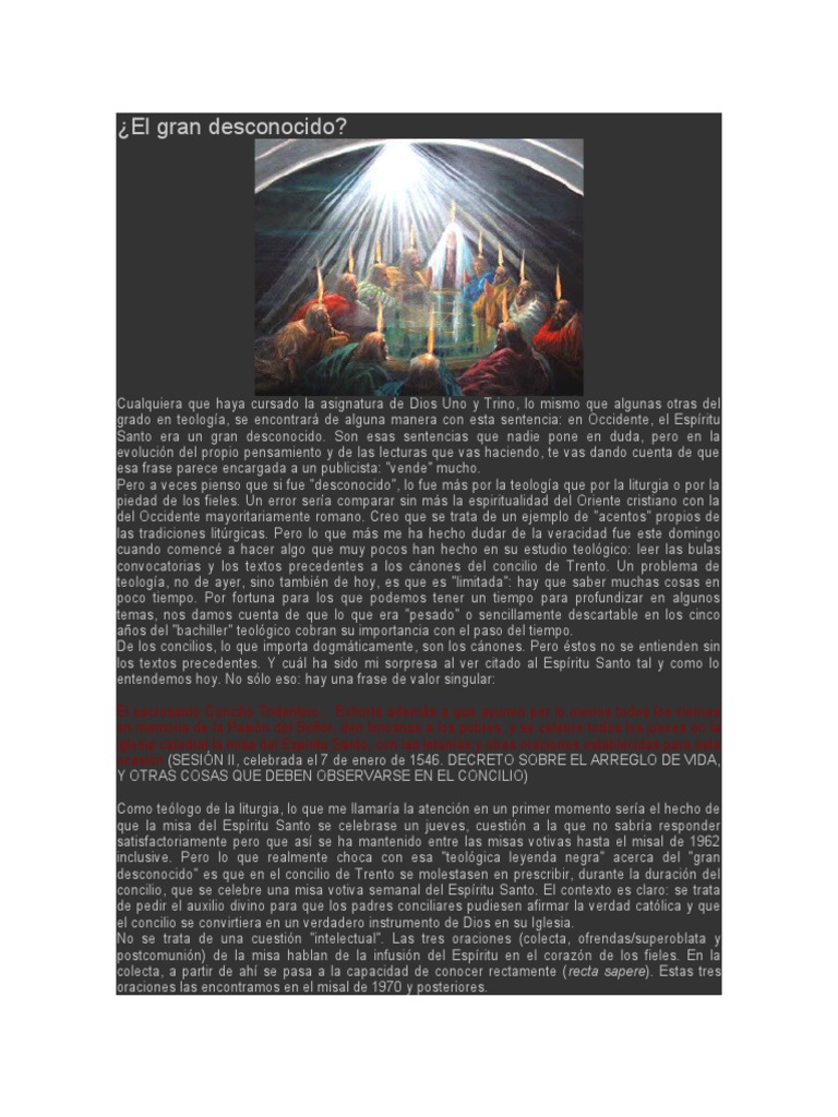 El Gran Desconocido | PDF | Misa (liturgia) | espíritu Santo