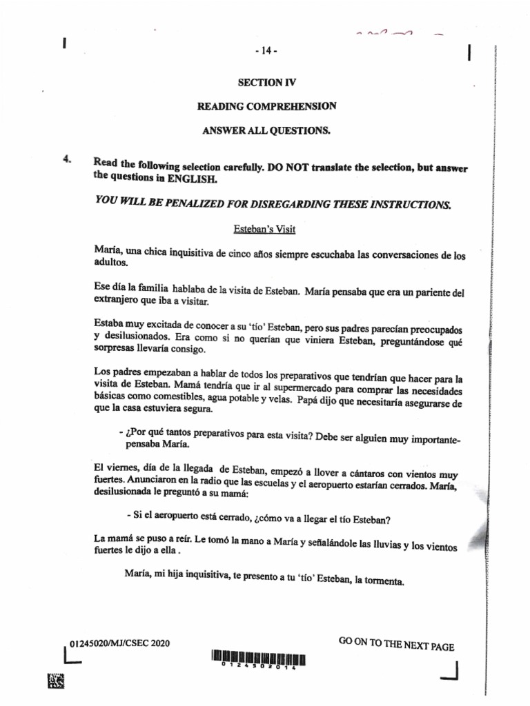 SPANISH CSEC - Reading Comprehension May June 2020 | PDF