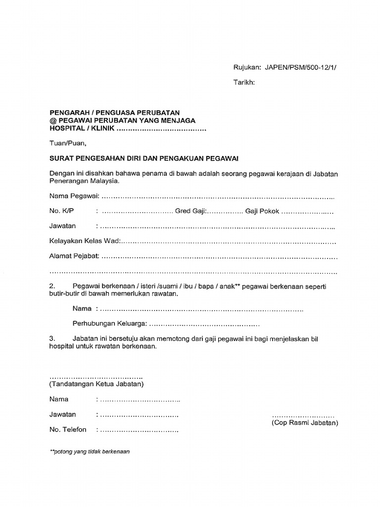 Surat Pengesahan Bagi Tujuan Perubatan GL (1) | PDF