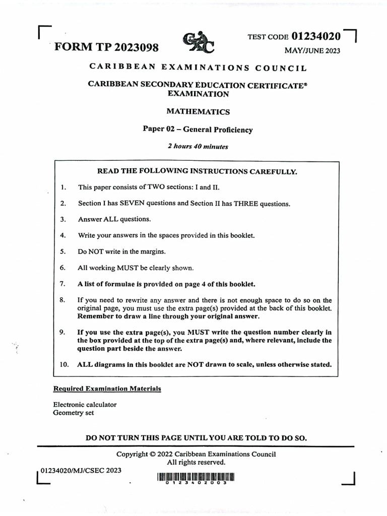CSEC Maths May 2023 Paper 2 | PDF