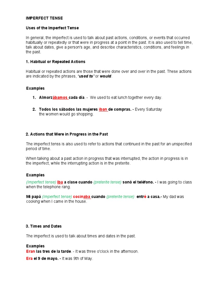 Imperfect Tense | PDF | Grammatical Tense | Syntax