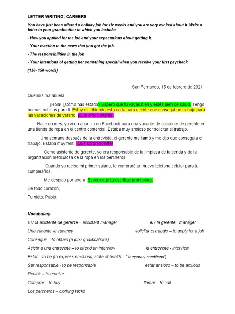 Spanish CSEC - Letter Writing - Careers | PDF
