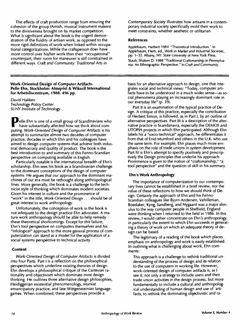 1988 Review Work-Oriented Design of Computer Artifacts | PDF | Design | Anthropology