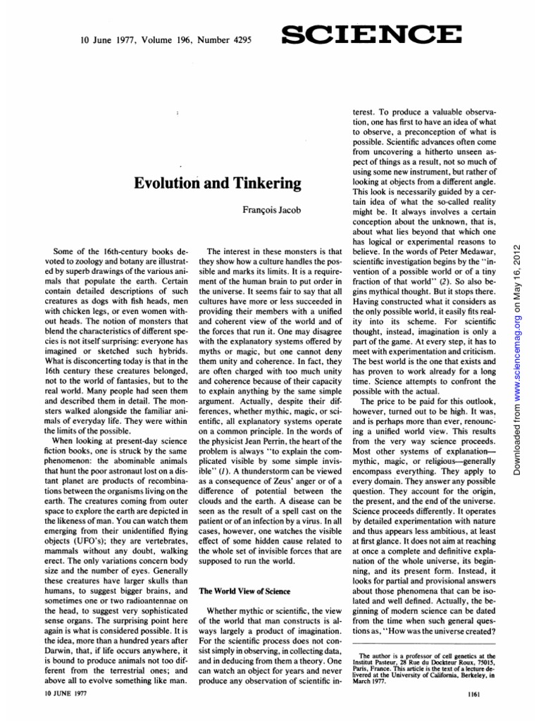 1977 Evolution and Tinkering | PDF