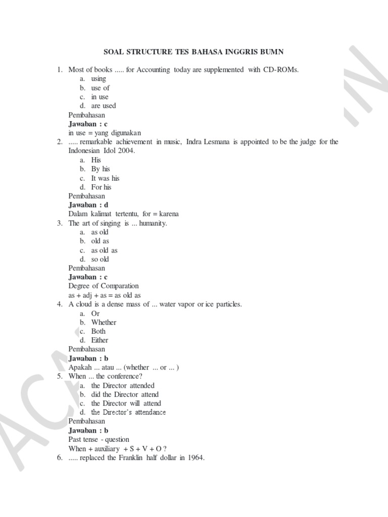 PELATIHAN SOAL STRUCTURE 1 | PDF | Linguistics | Grammar