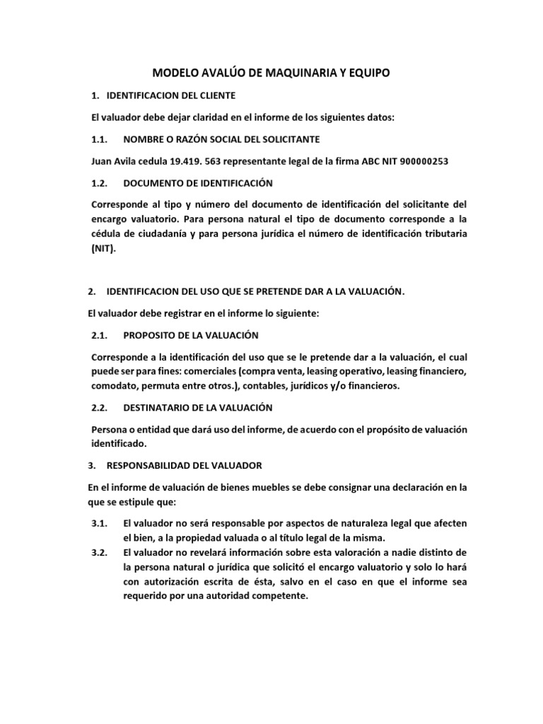 Modelo Avaluo de Maquinaria y Equipo | PDF | Valoración (Finanzas) | Contabilidad