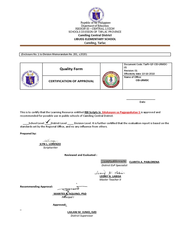 ESP Script and LAS Week 1 Q4 | PDF