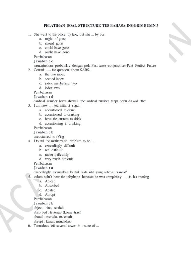 Pelatihan Soal Structure 3 Pdf