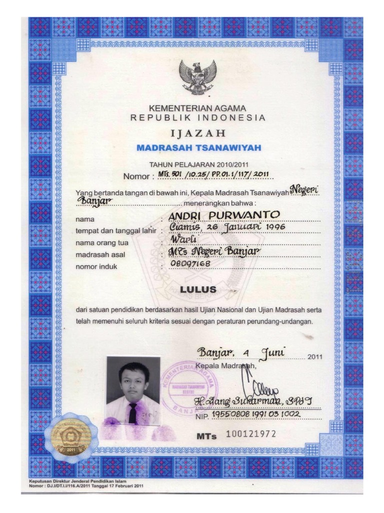Ijazah MTS | PDF