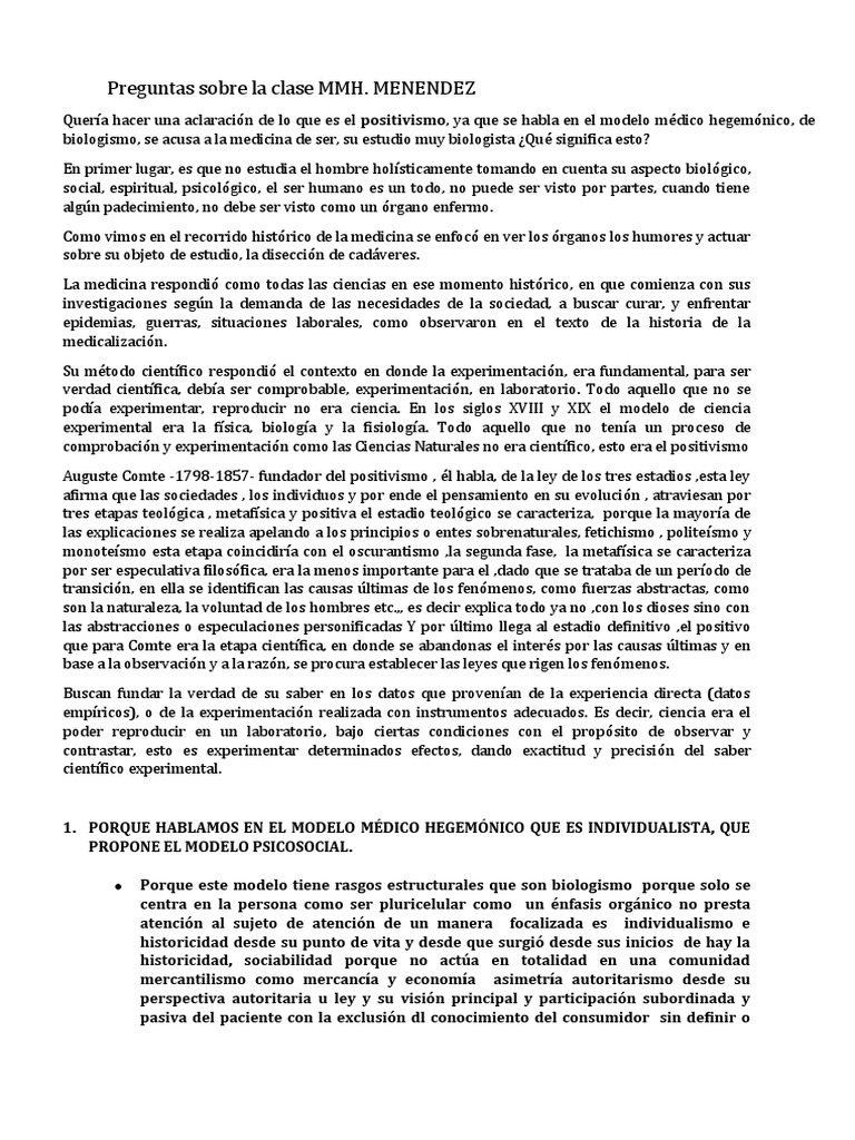 Modelo Medico Hegemonico Segun Menendez | PDF | Positivismo | Medicina
