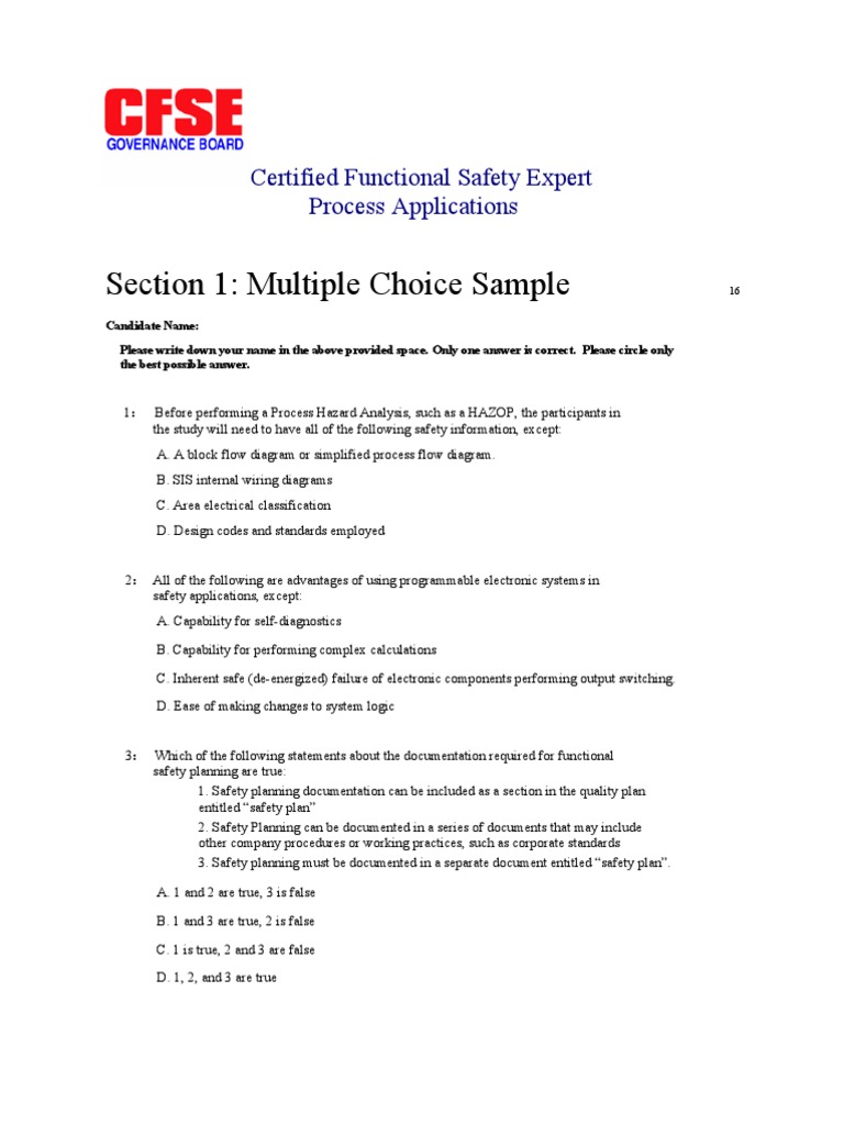 CFSE Exam Sample Questions | PDF | Safety | Prevention