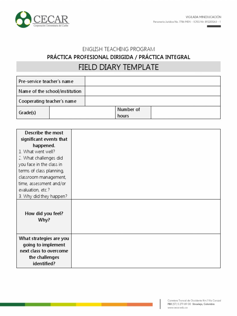 Field Diary Template | PDF