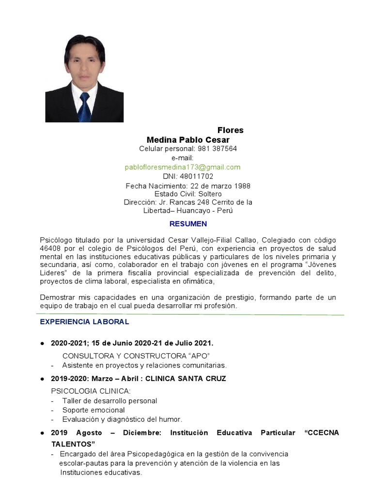 CV Pablo | Descargar gratis PDF | Sicología | Psicología clínica
