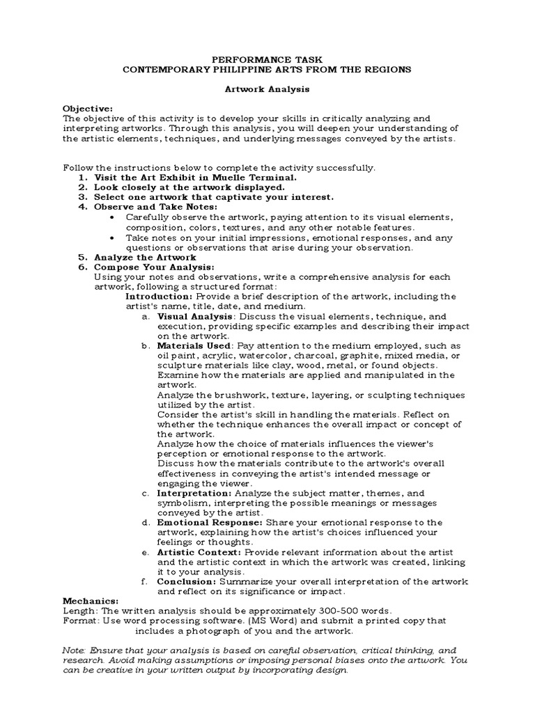 PERFORMANCE TASK - Art Analysis | PDF | Thought | Emotions