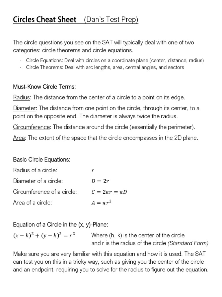 Circles Cheat Sheet DTP | PDF | Circle | Angle