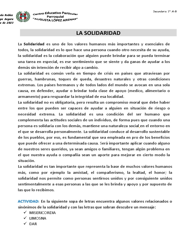 Tutoria La Solidaridad | PDF | Sicología