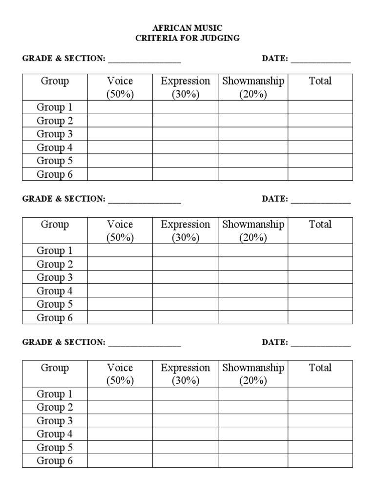 Criteria For Singing Activity | PDF