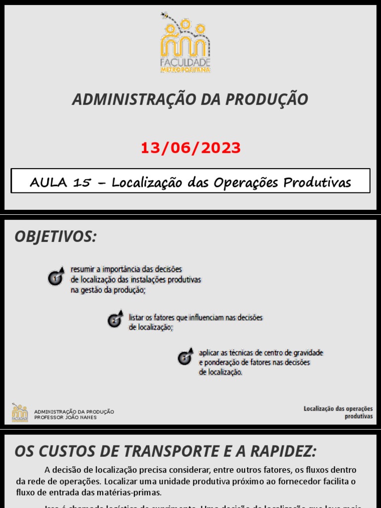 Aula 15 - Localiza o Das Opera Es Produtivas 13.06 - 1 | PDF | Gestão de recursos humanos | Impostos