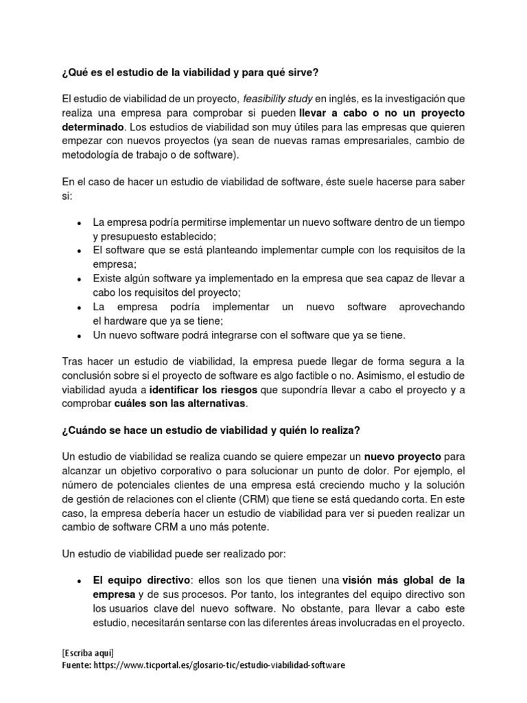 Qué Es El Estudio de La Viabilidad y para Qué Sirve | PDF | Software ...