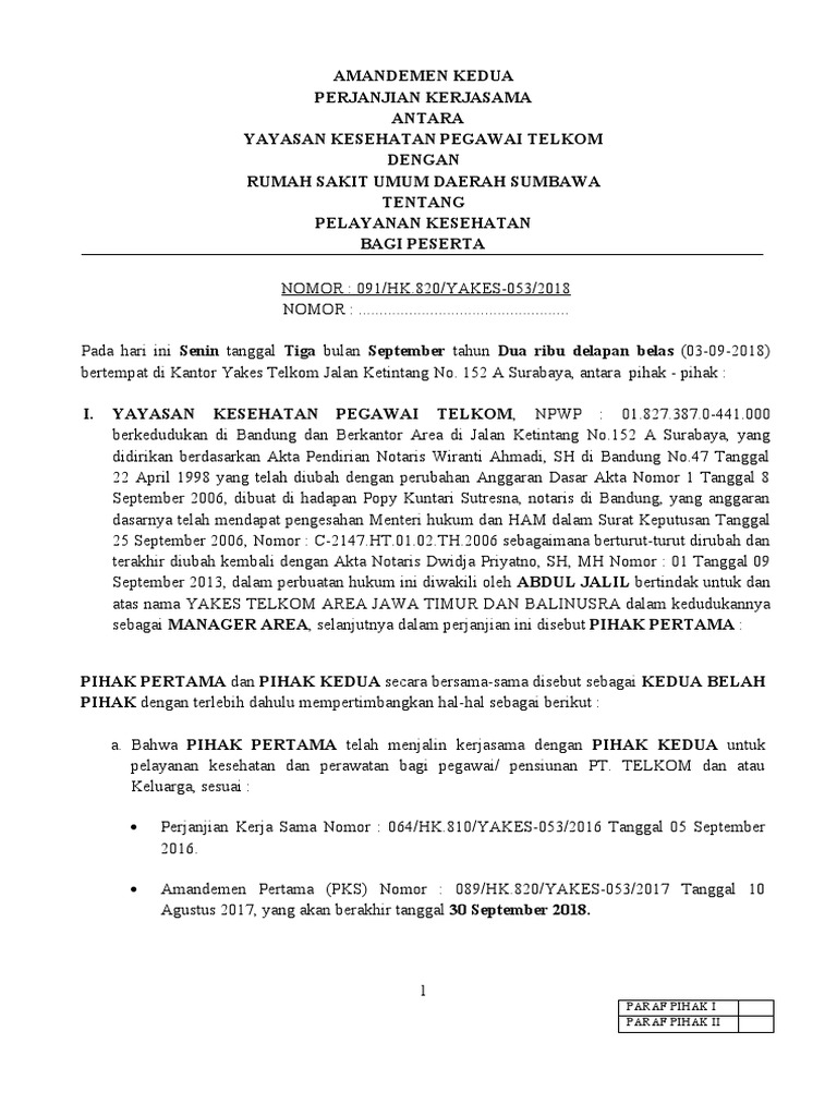 Amandemen Kedua Kerjasama Yakes Telkom | PDF