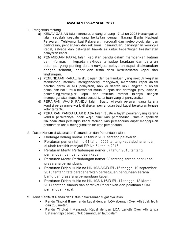 Jawaban Essay Soal 2021 | PDF