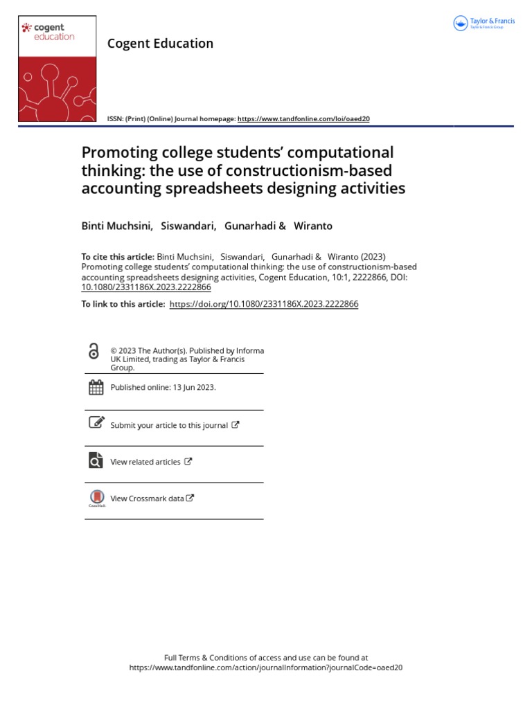 Promoting College Students' Computational Thinking: The Use of ...