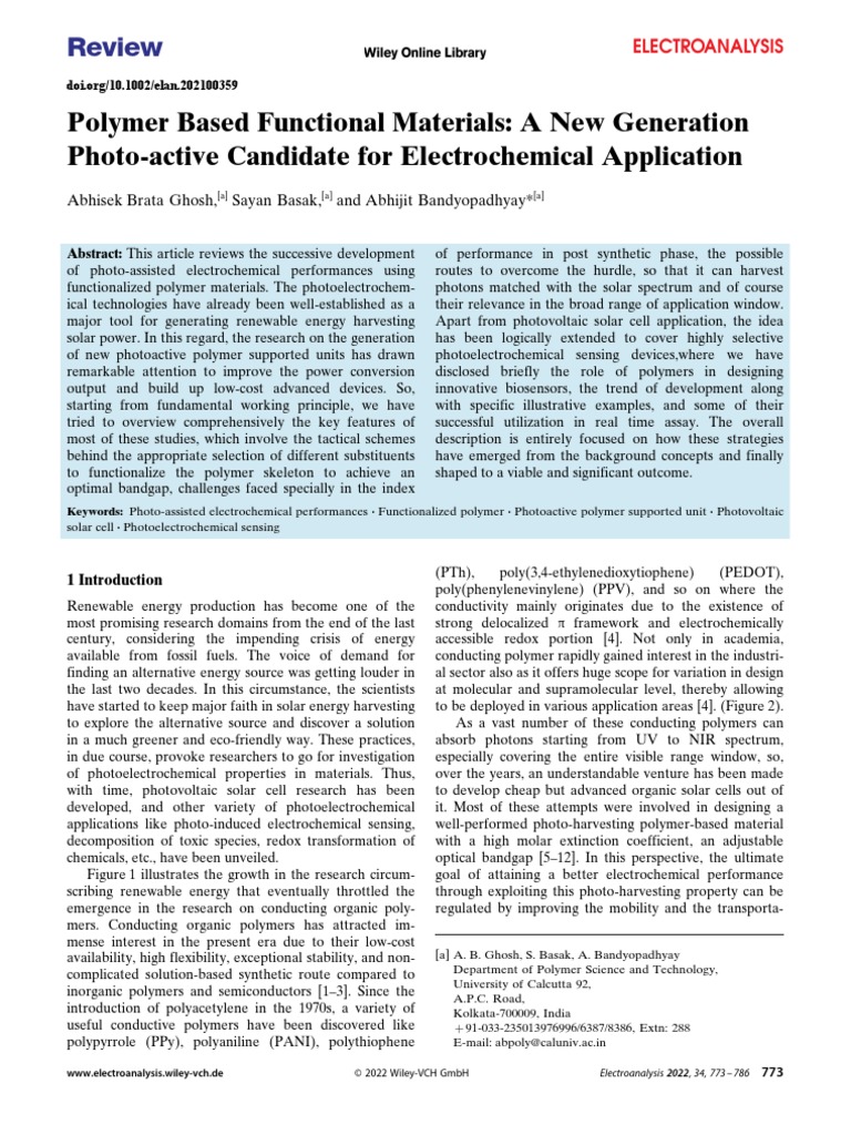 Electroanalysis - 2021 - Ghosh - Polymer Based Functional Materials A ...