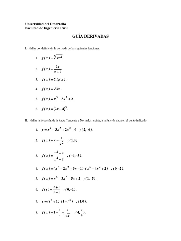 Guía - Derivadas 2 | PDF | Línea (geometría) | Geometría diferencial