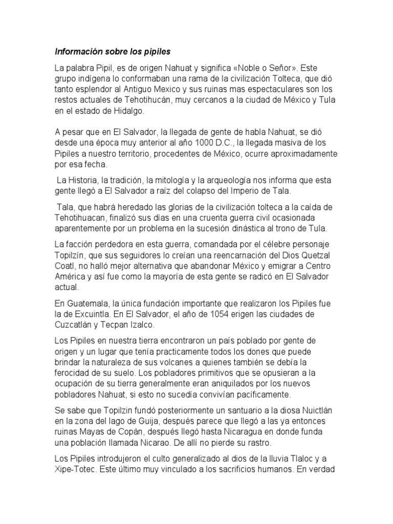 Información Sobre Los Pipiles | PDF