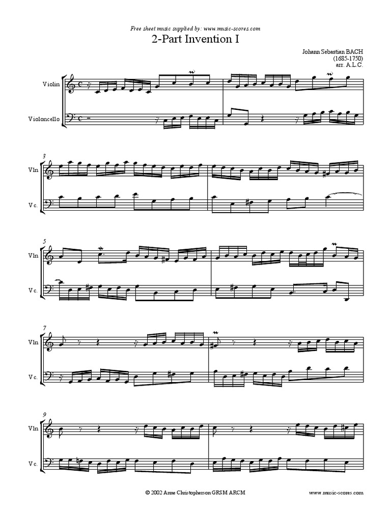 Bach 2 Part Invention No 1 VN VC Duo | PDF | Classical Music | Johann ...