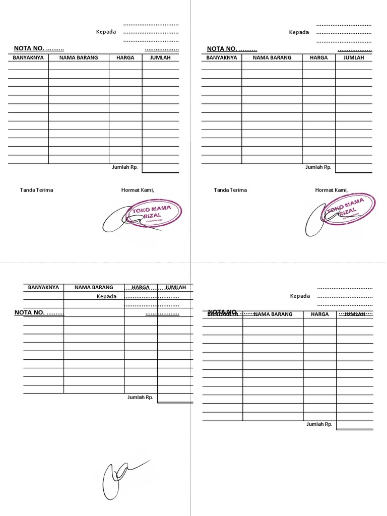 Contoh Nota Kosong Toko Material | PDF | Griya & Taman