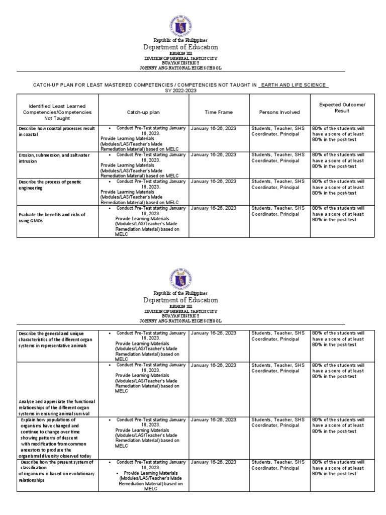 Catch-Up - Plan ELS | PDF