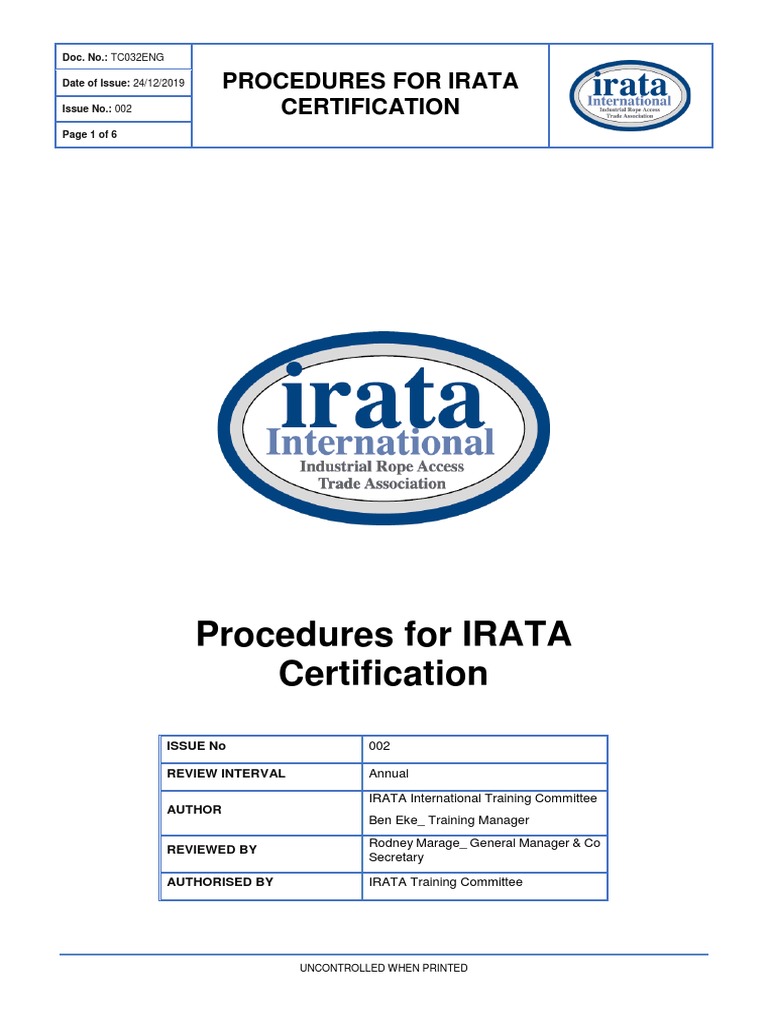 Procedures For IRATA Certification TC-032ENG | PDF | Government