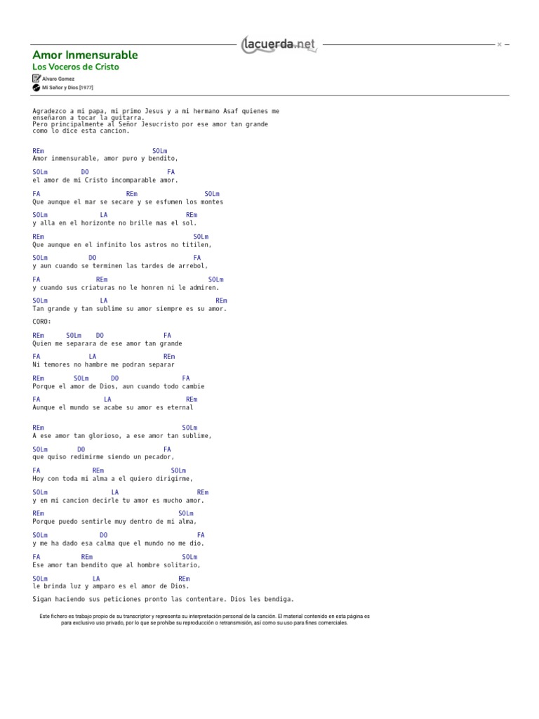 AMOR INMENSURABLE, Los Voceros de Cristo - Acordes | PDF | Amor | Creencia religiosa y doctrina