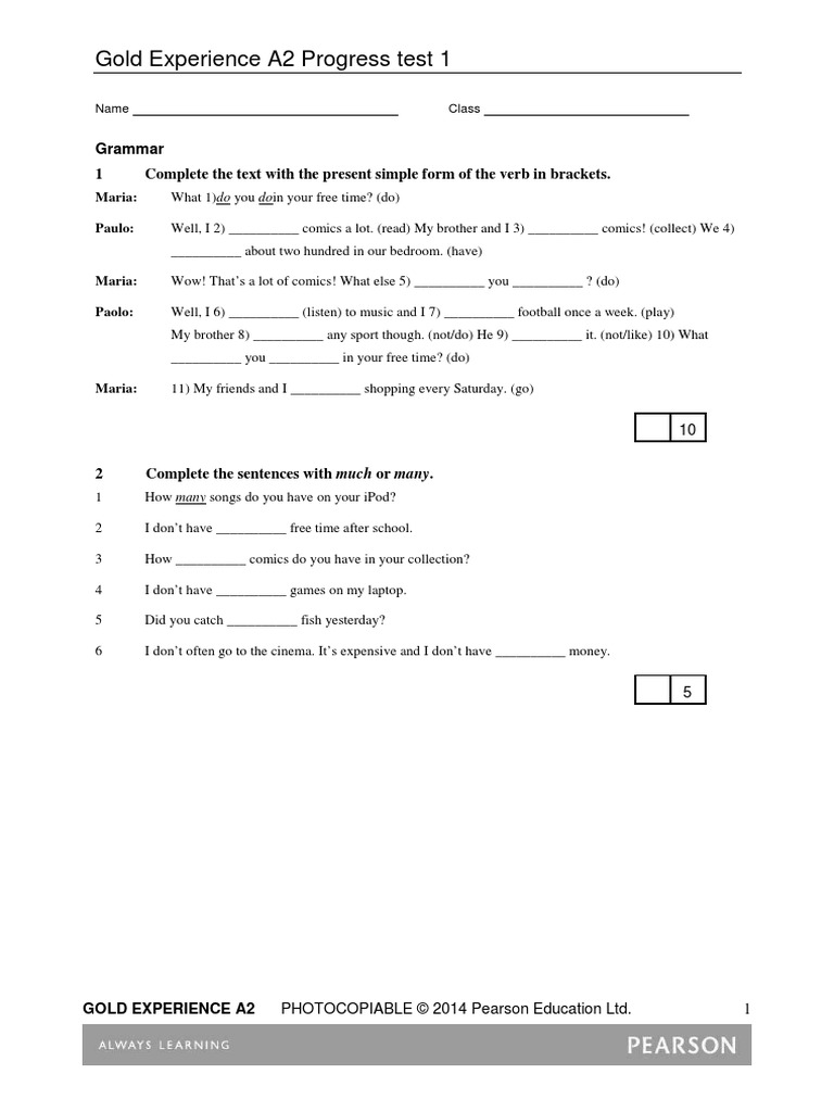 A2 Progress Test 1 Pdf
