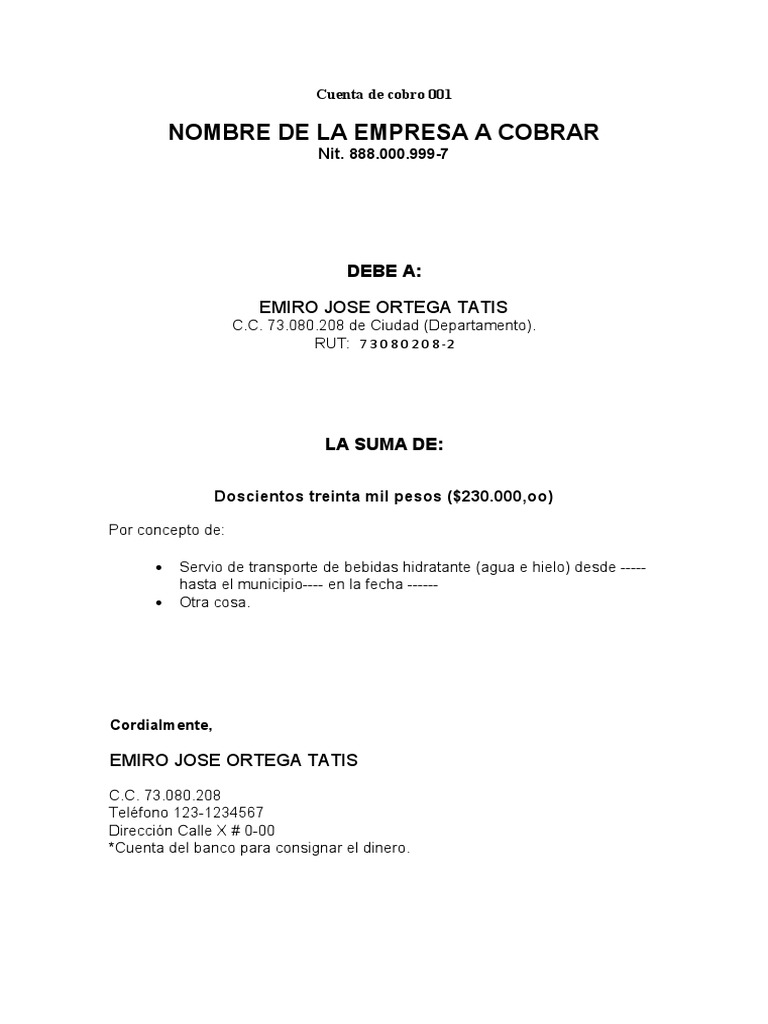 Plantilla Cuenta de Cobro | PDF