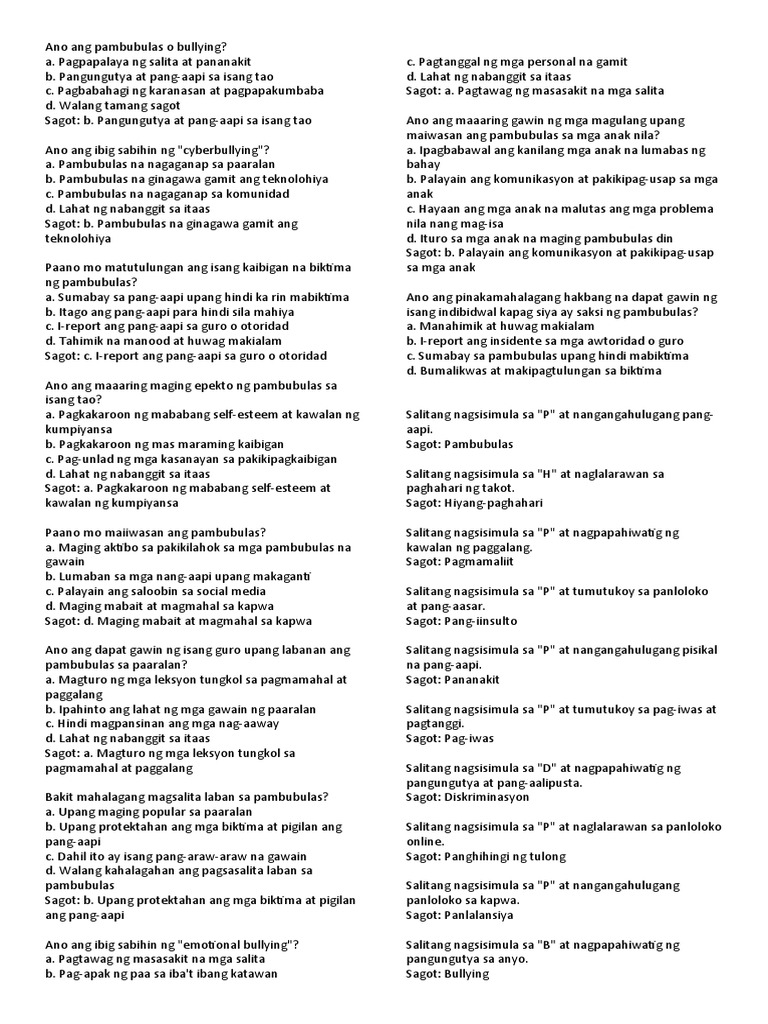 Ano Ang Pambubulas o Bullying | PDF